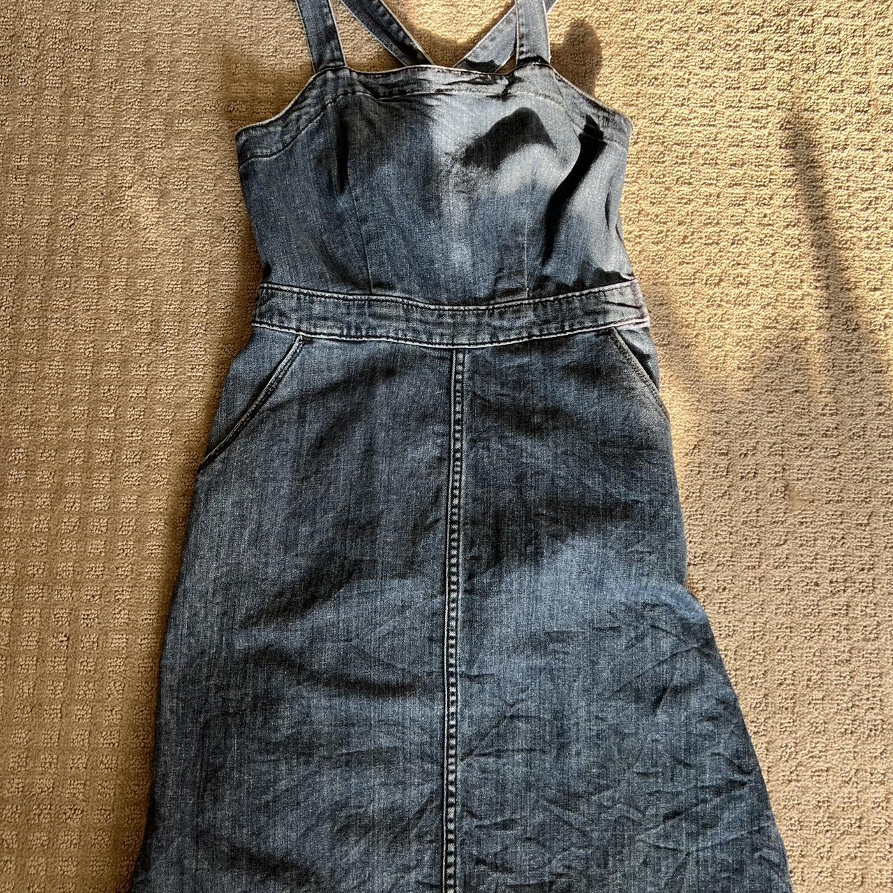 Denim overall mini dress. Universal threads, size S/M - Depop