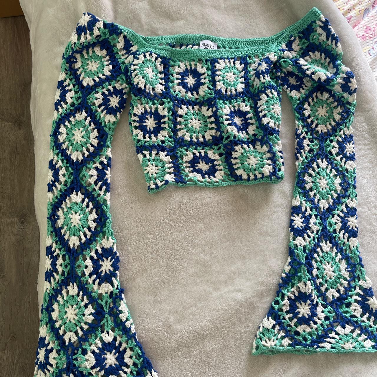 Princess Polly crochet/knit bell sleeve crop top.... - Depop