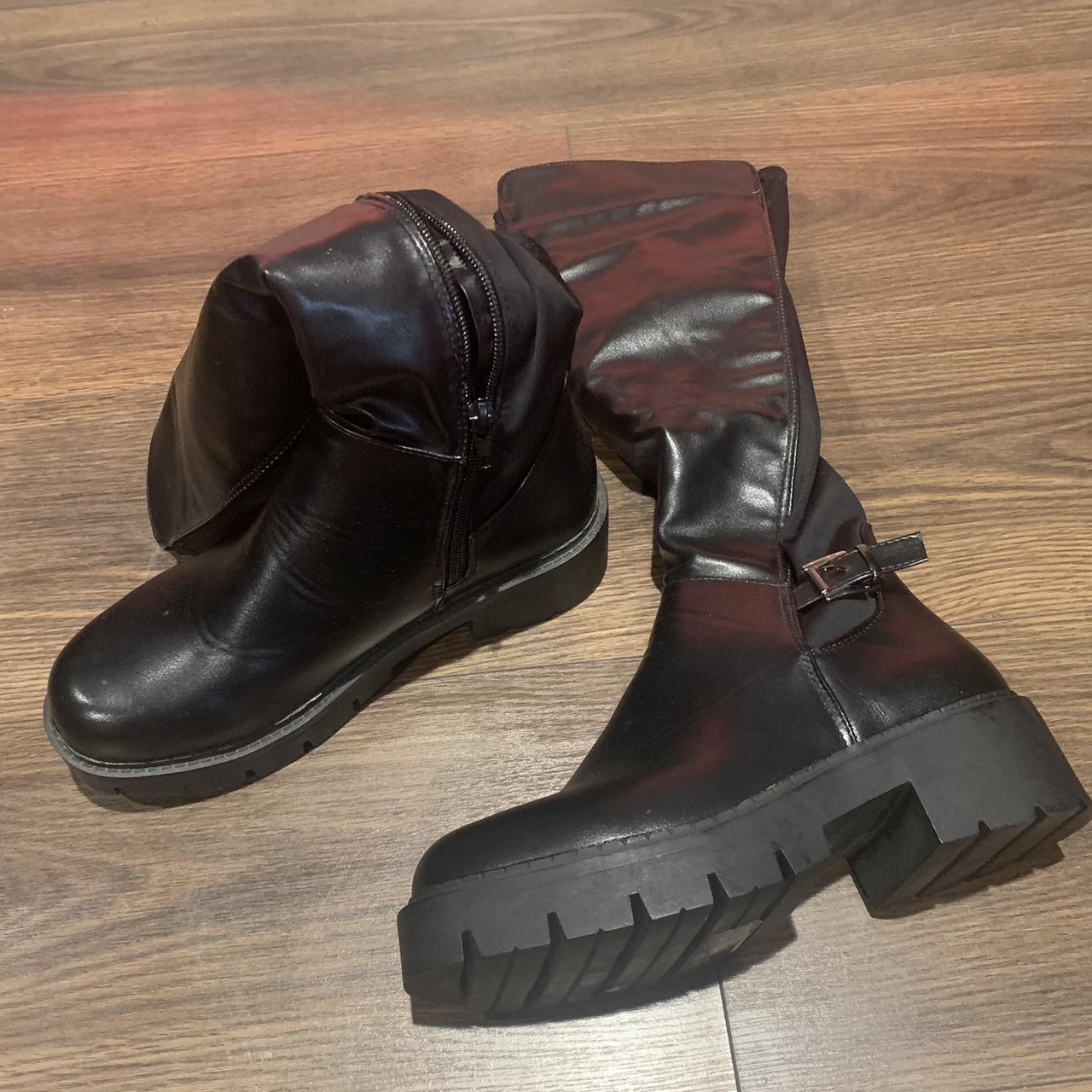 knee high leather semi platform boots!! size 8/9!!! ... - Depop
