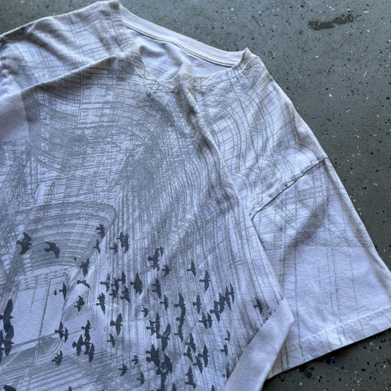 Y2K White Birds Graphic T-Shirt With Cool... | Depop