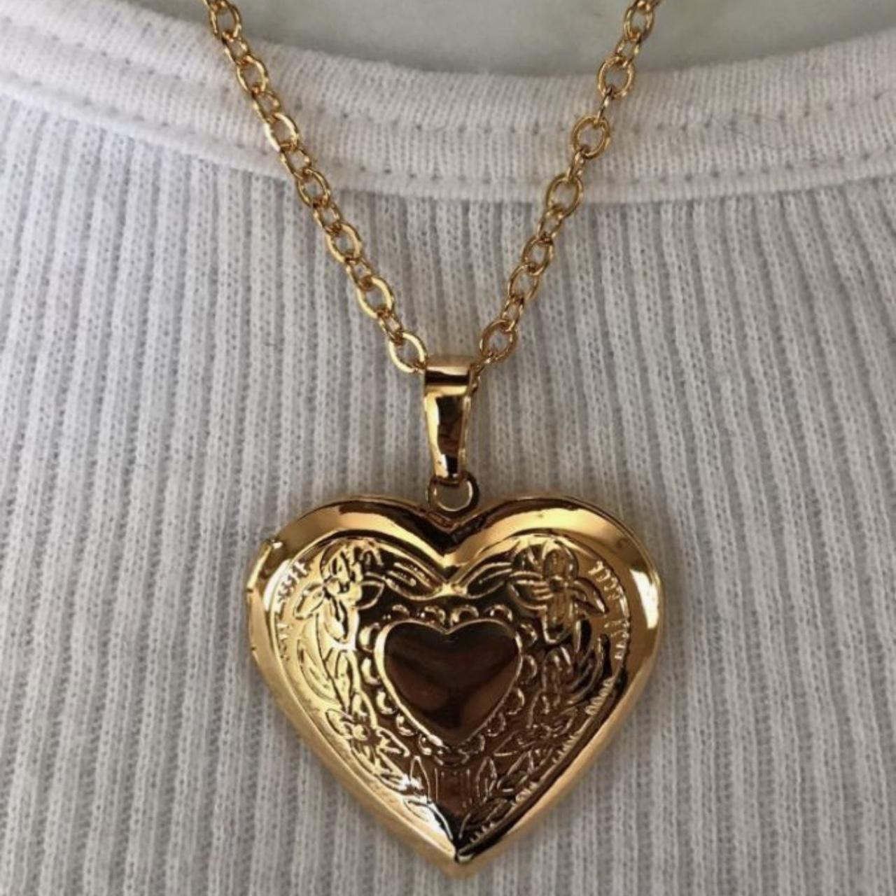 GOLD Coquette Heart Locket Pendant Necklace Charm... - Depop