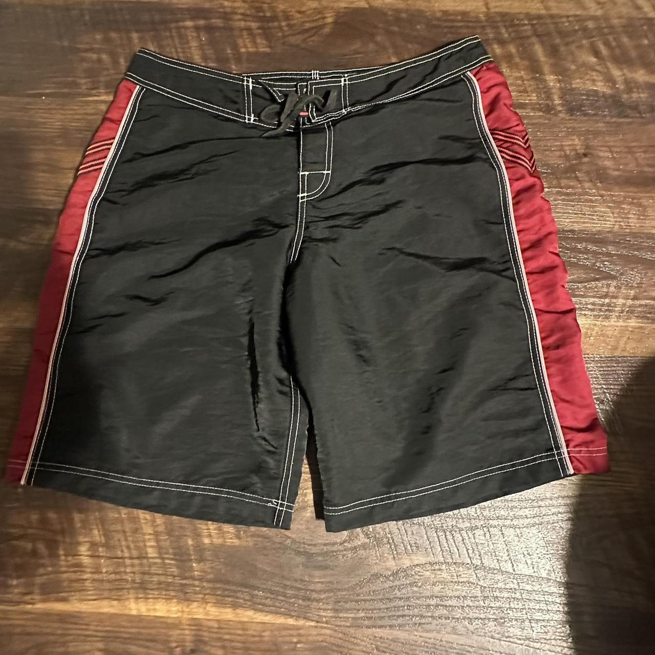 black and red jorts with cool design size 40 #shorts... - Depop