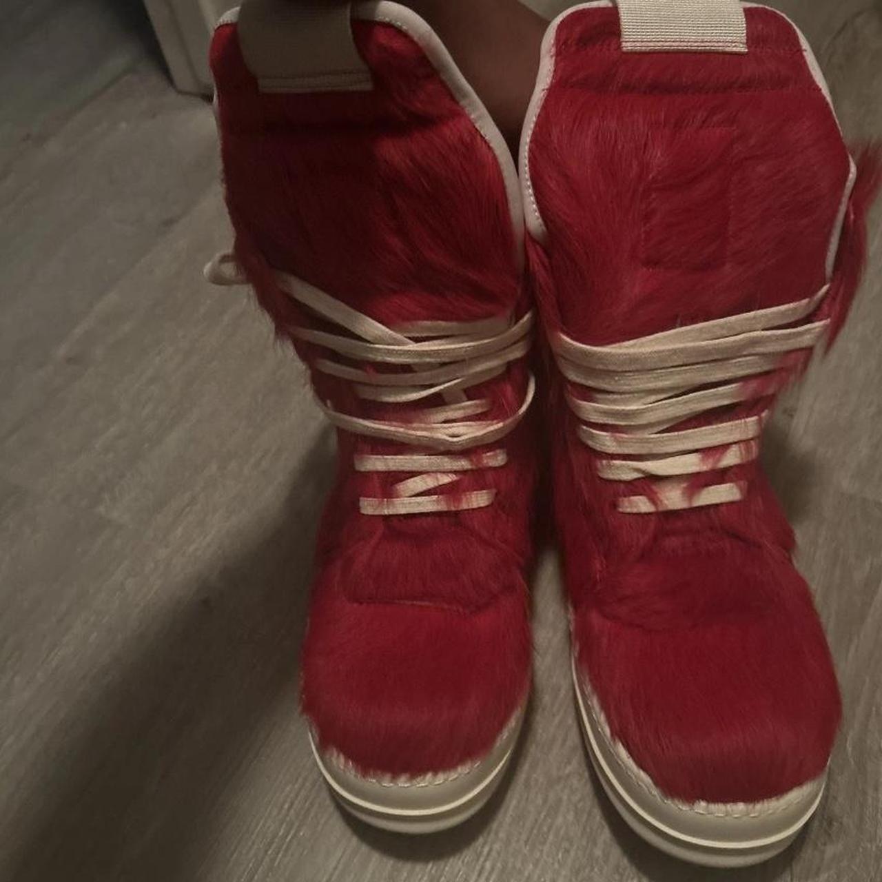 Rick Owens Geobaskets Red/Milk red sneakers,... | Depop