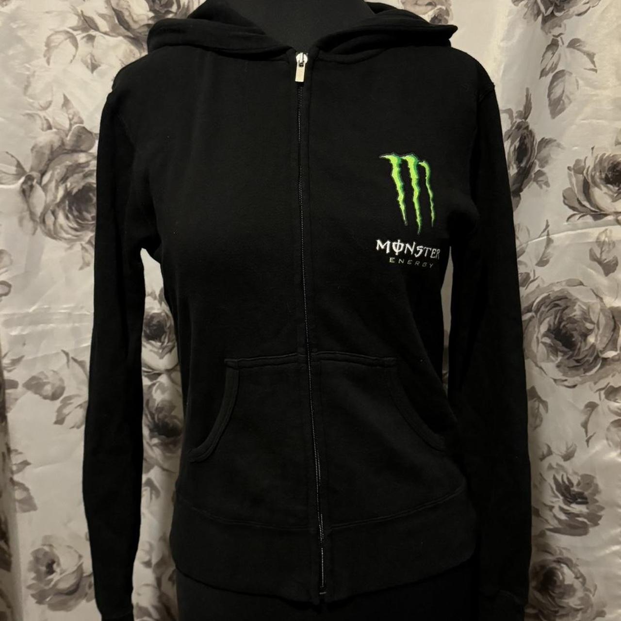 Monster Energy black and green zip up hoodie in a... - Depop