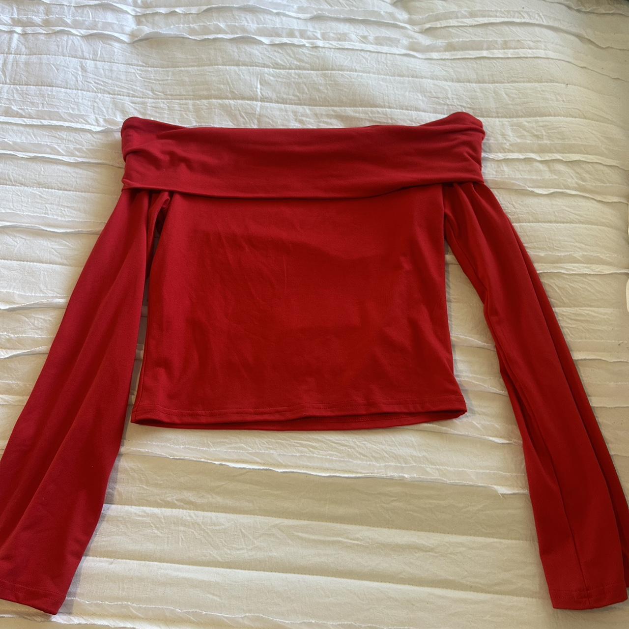 Red off the shoulder long sleeve top #redtop | Depop