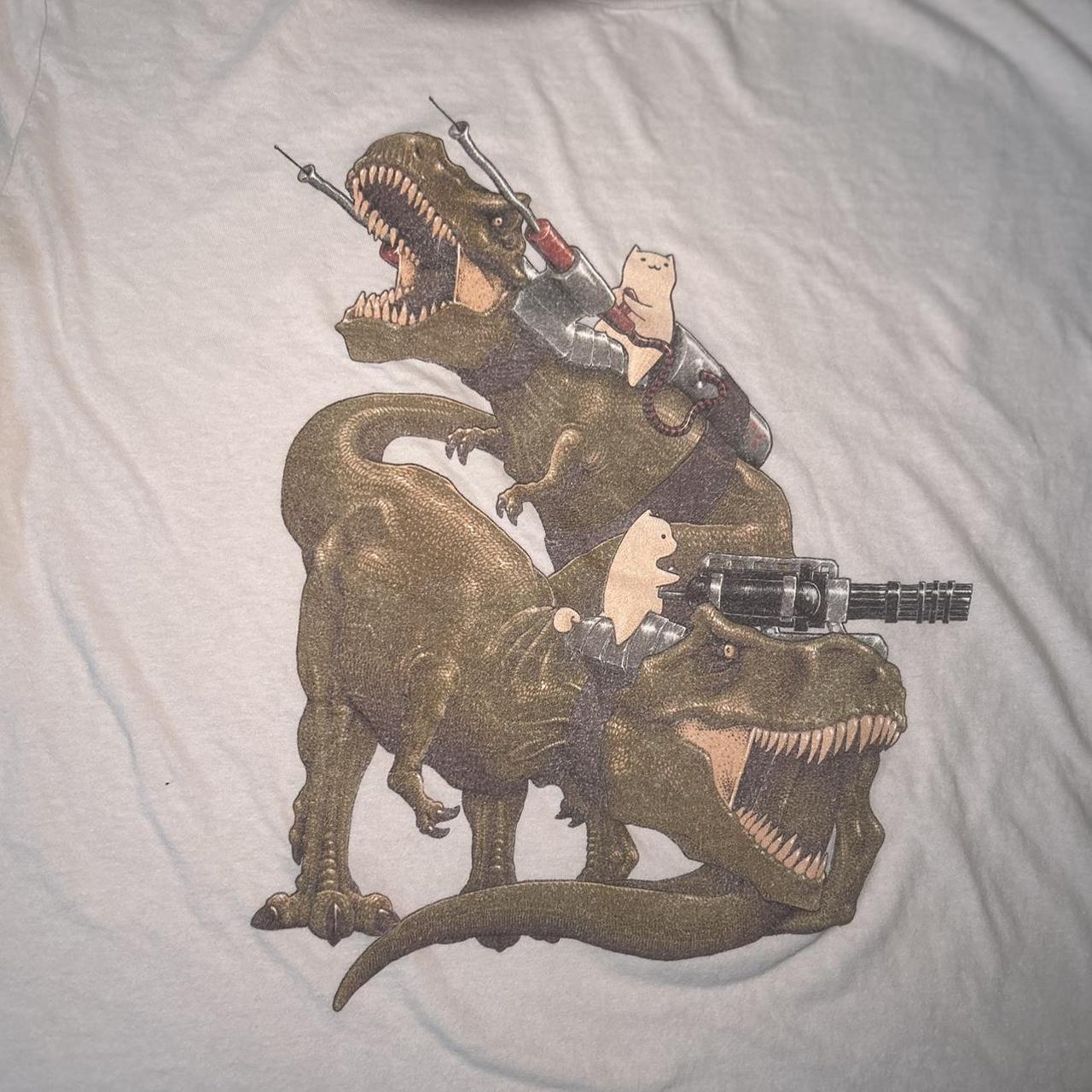 Threadless Cats riding T Rex t-shirt Some loose... - Depop