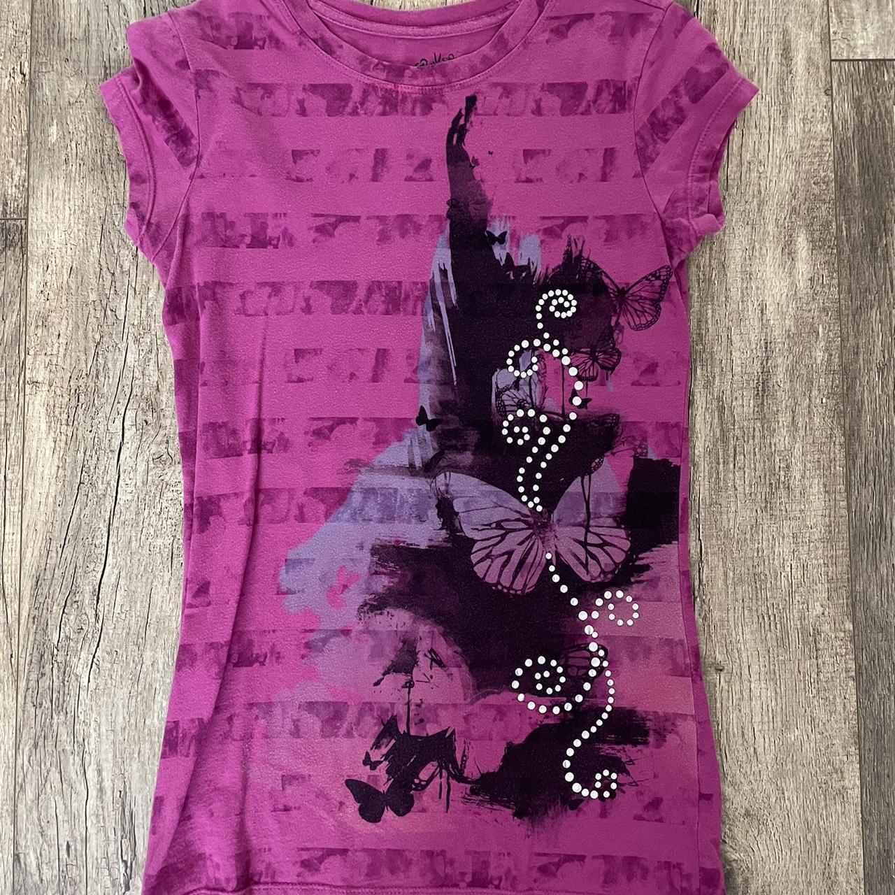 Vintage y2k pink t-shirt #mudd #butterfly #pink - Depop
