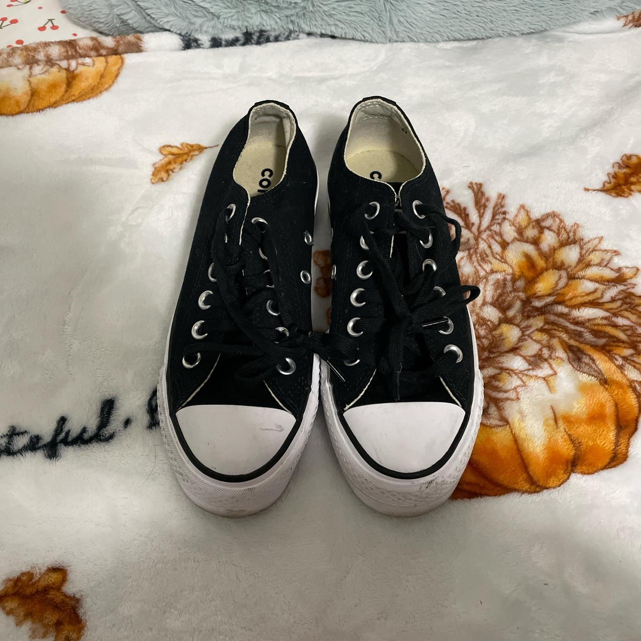 converse black and white platform shoes size 5... - Depop