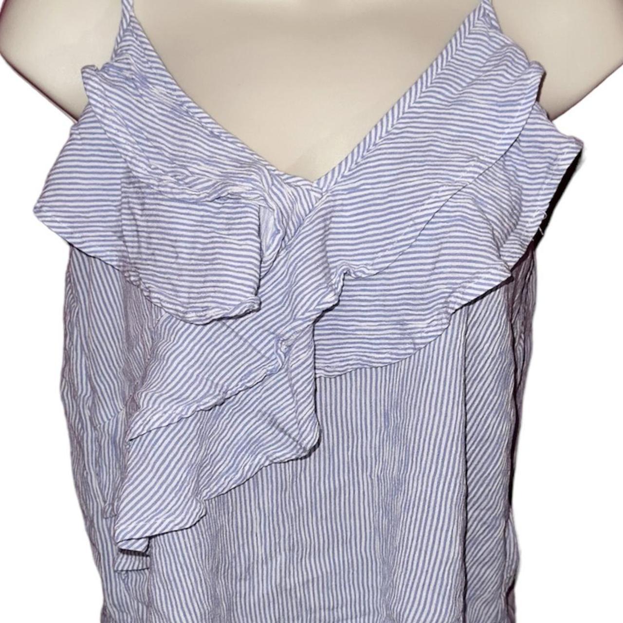 American Eagle Ruffle V Neck stripe Spaghetti Strap... - Depop