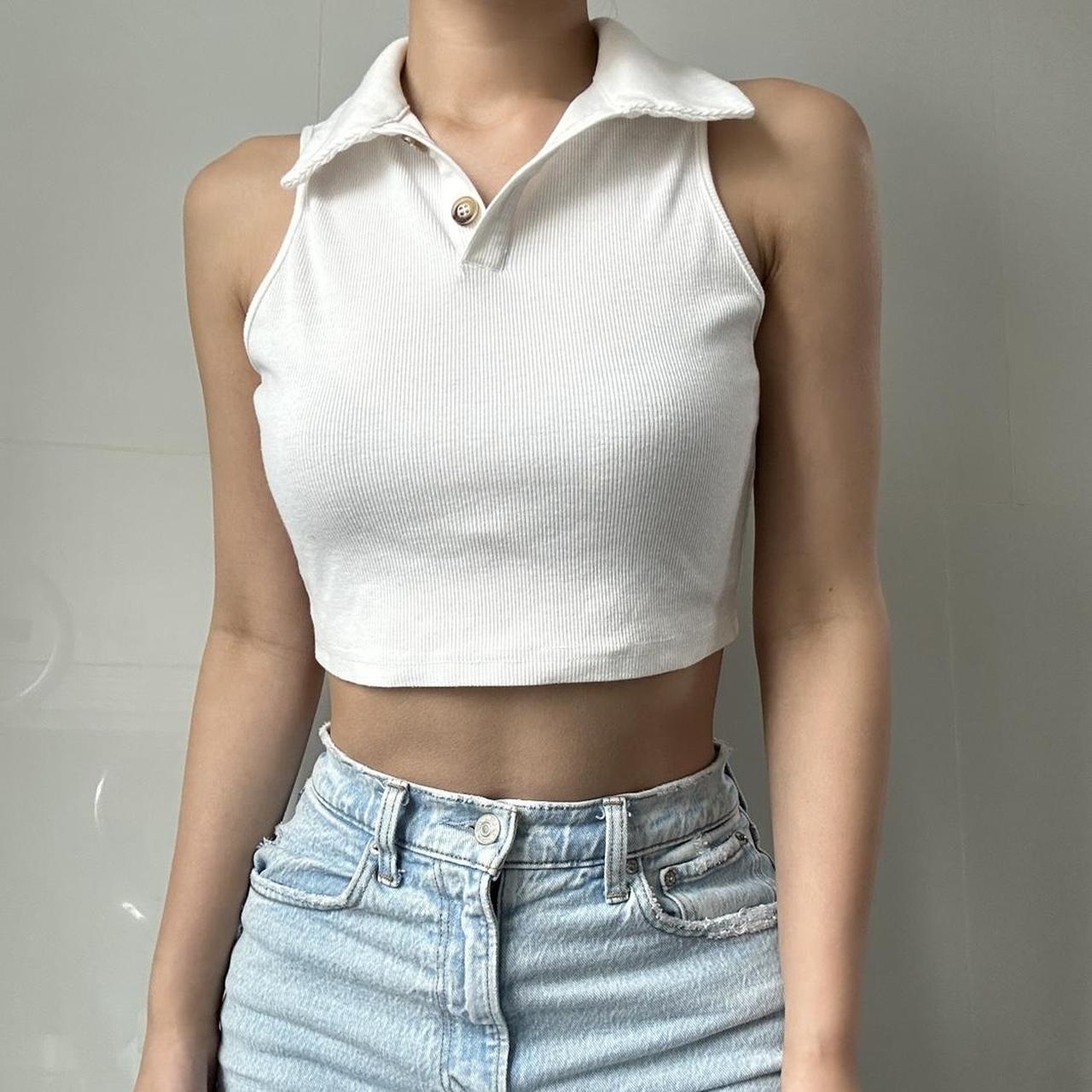 White collared crop top Reference: Size small,... - Depop