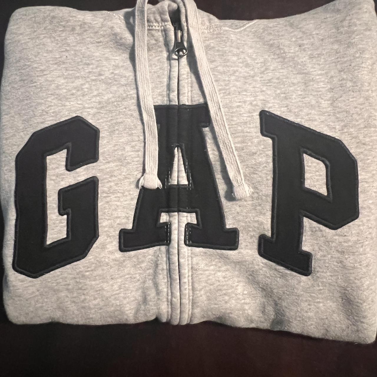 Grey Gap zip-up hoodie with embroidered logo... - Depop