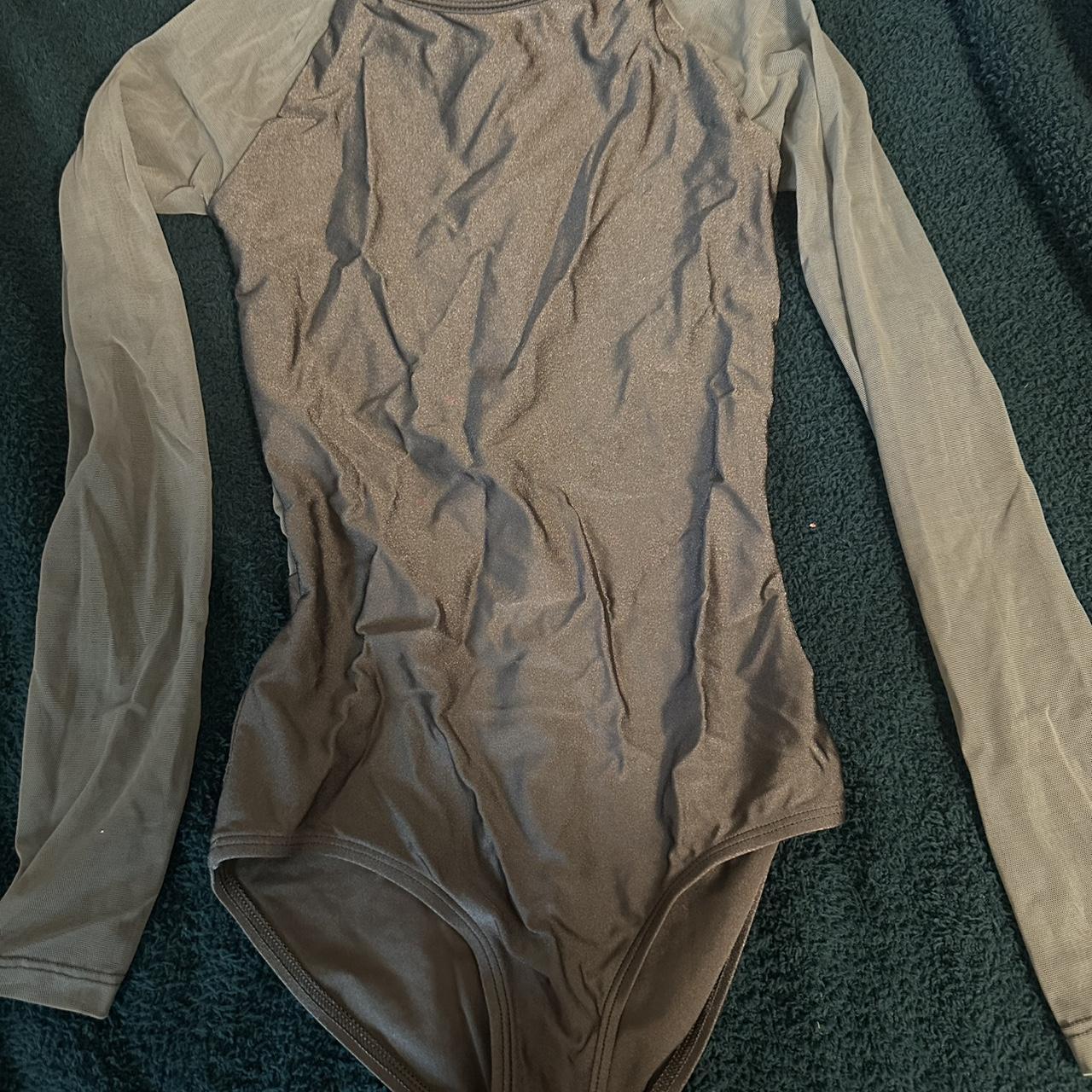 Grey leotard, mesh long sleeves, mesh back, zipper... | Depop