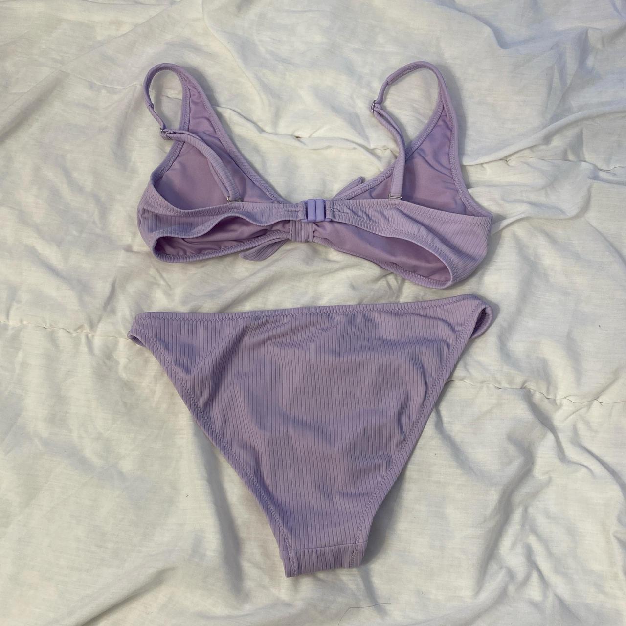 purple bikini set 💜 ribbed fabric and adjustable... - Depop