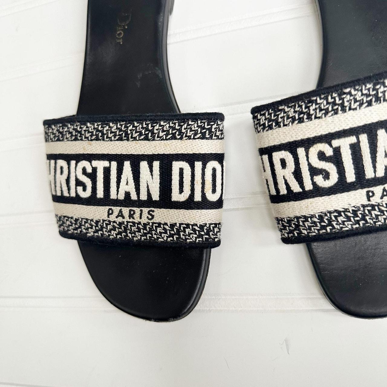 Christian Dior Dway Slide Logo Embroidered Black... | Depop