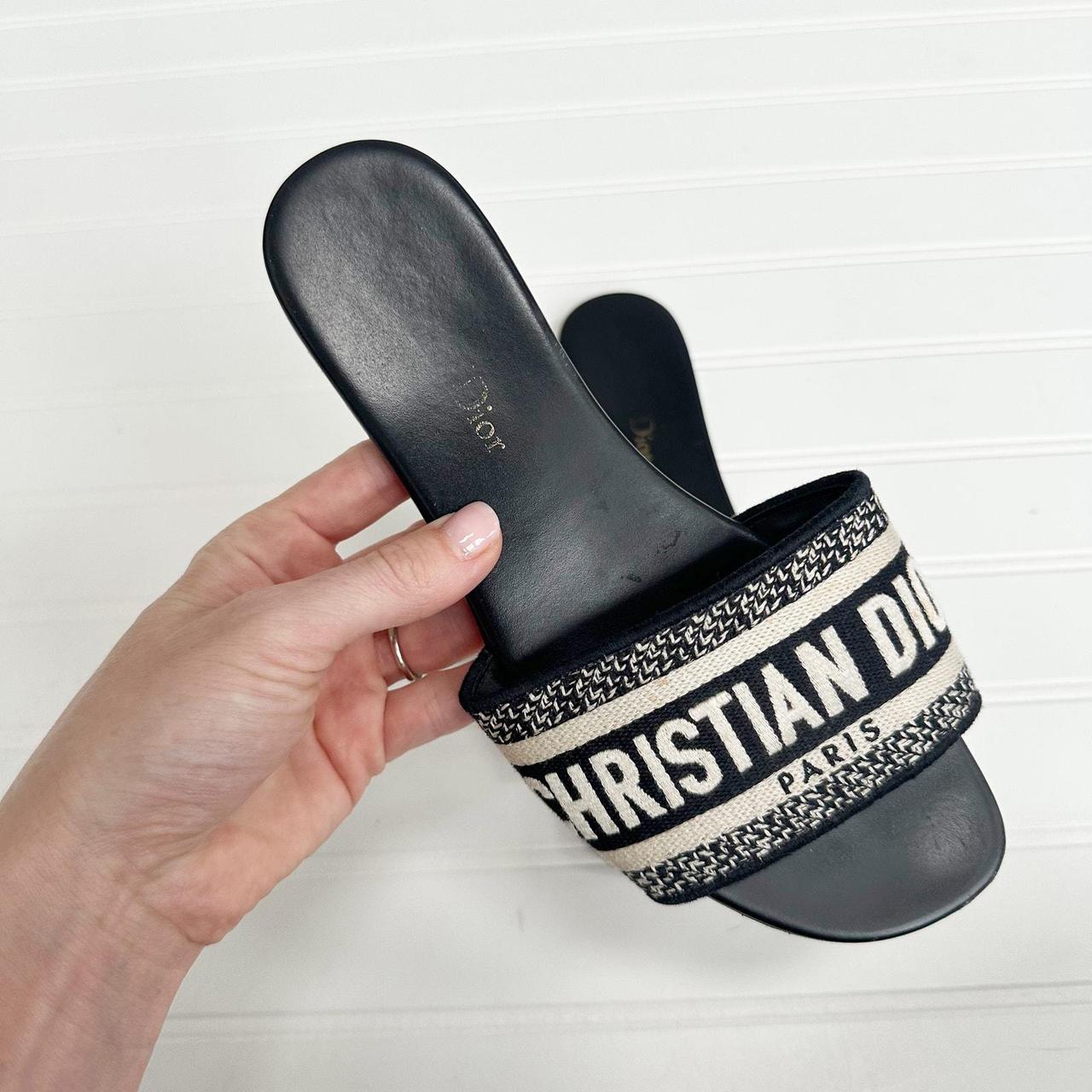 Christian Dior Dway Slide Logo Embroidered Black... | Depop
