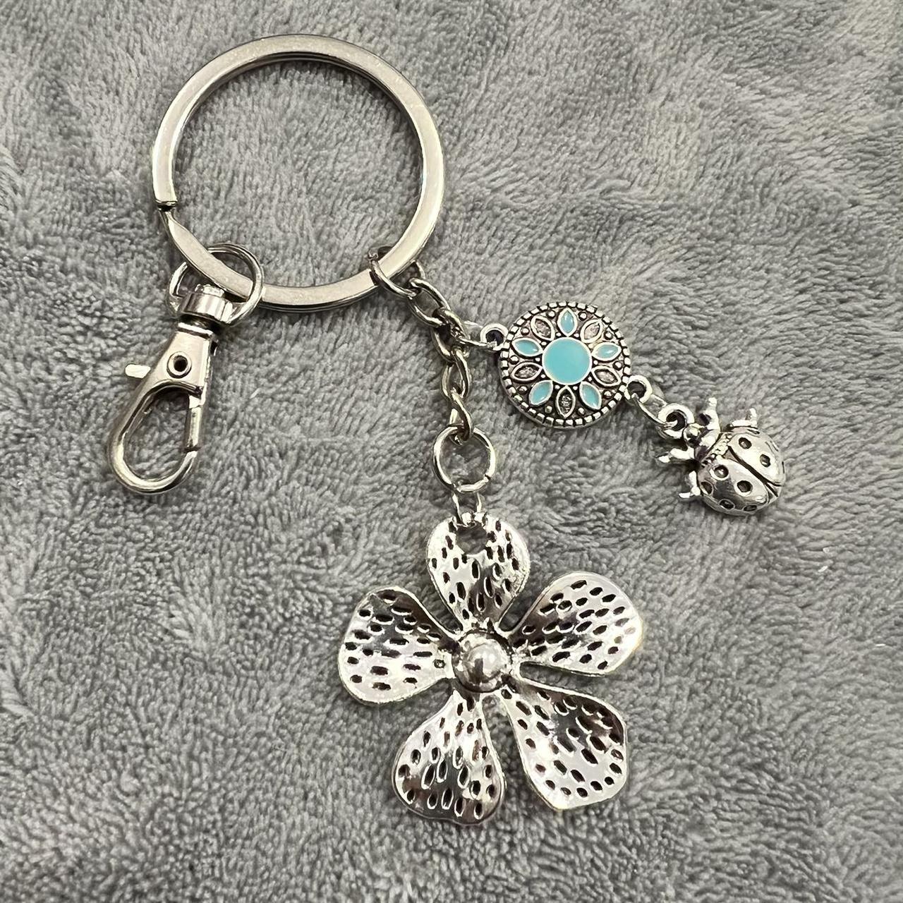 Silver Deco Flower Key Ring/Chain with Ladybug. So... - Depop