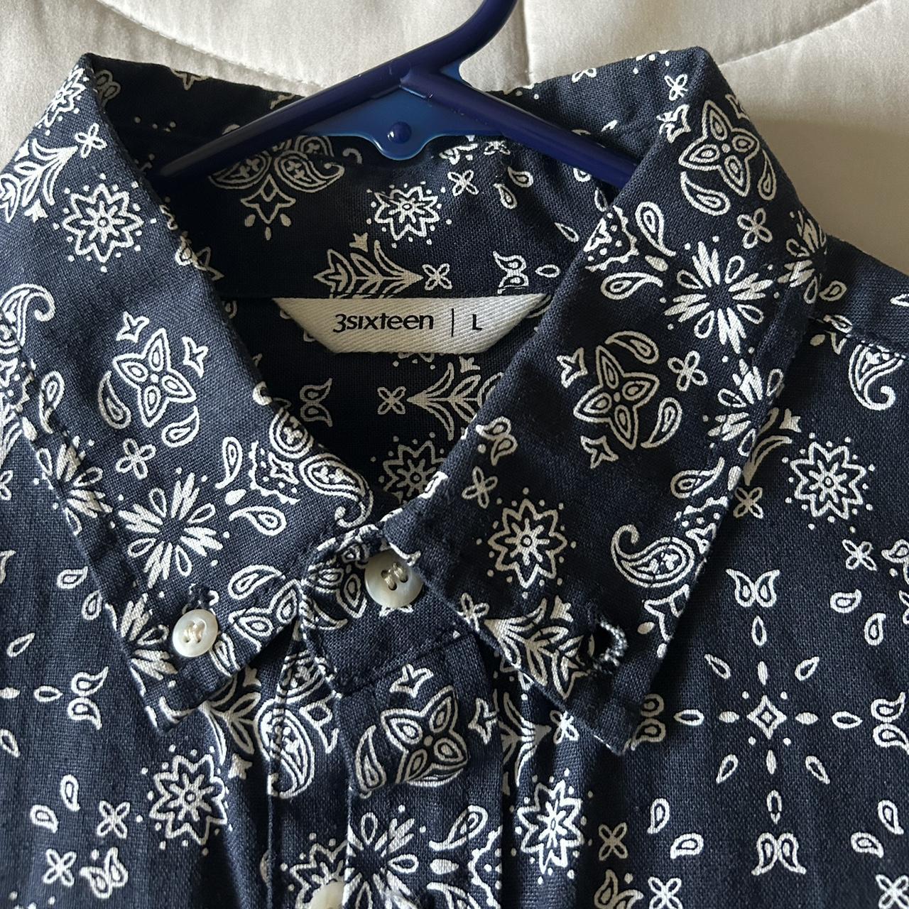 Blue pattern 3Sixteen shirt Size: Large Worn:... | Depop