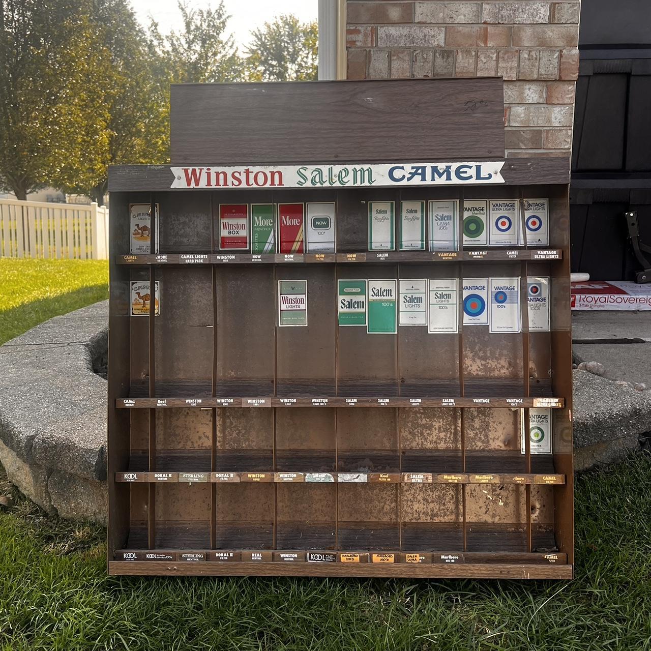 Rustic vintage cigarette display case with metal... - Depop