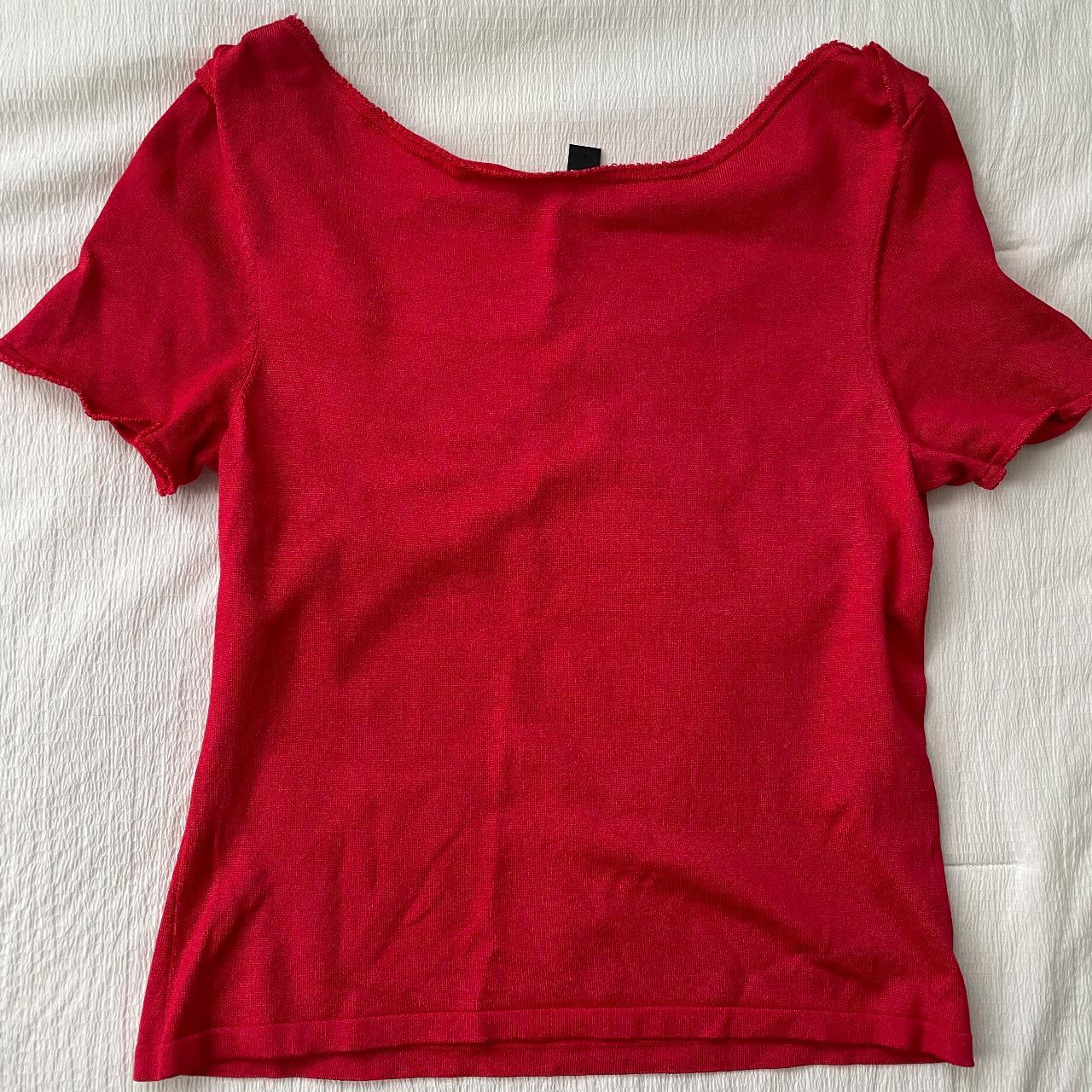 Vintage Off the shoulder, cherry red top size: M... - Depop