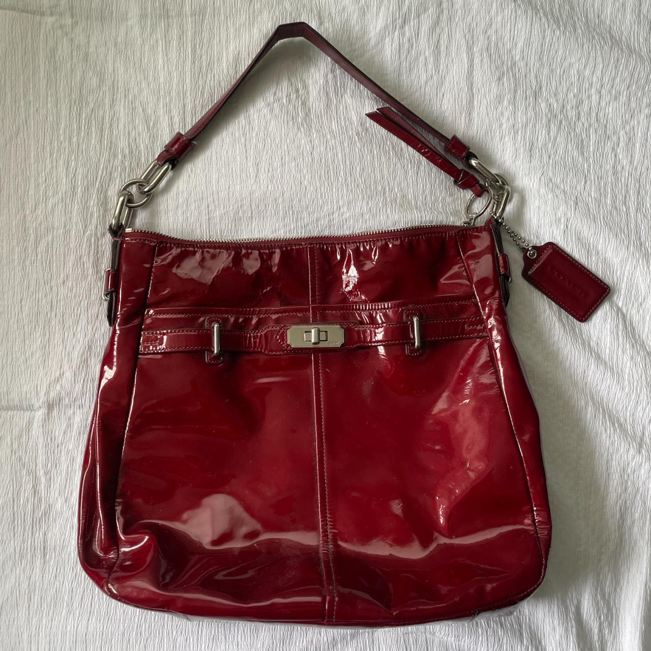 Red Coach Purse last slides include measurement... - Depop