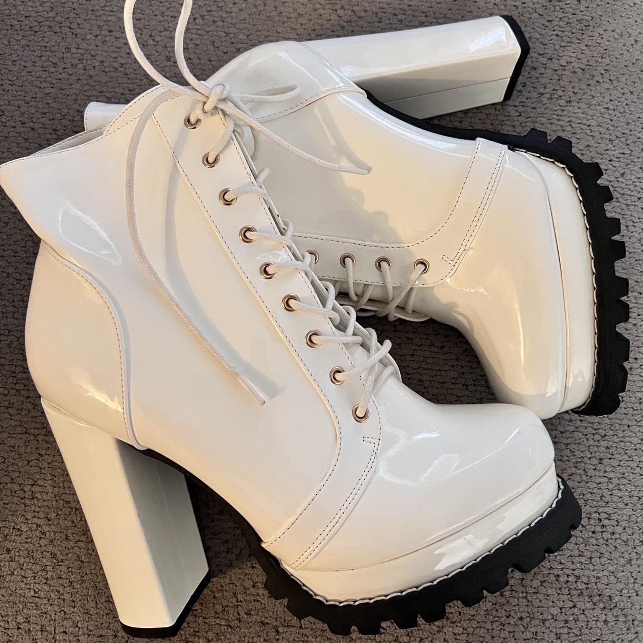 Never used White platform boots #platforms... - Depop