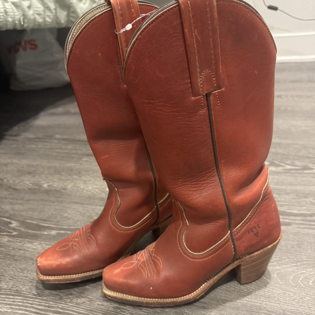 The perfect red cowboy boots. Slightly worn out... - Depop