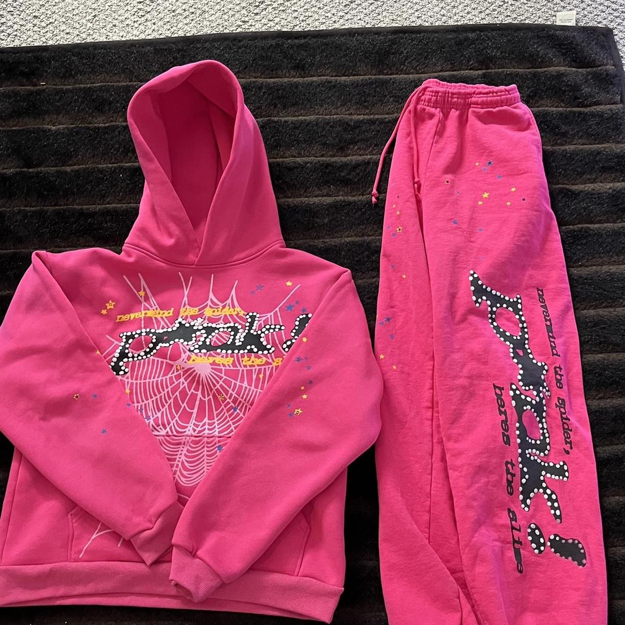 Pink sp5der sweatsuit, I tried to shrink the pants... - Depop