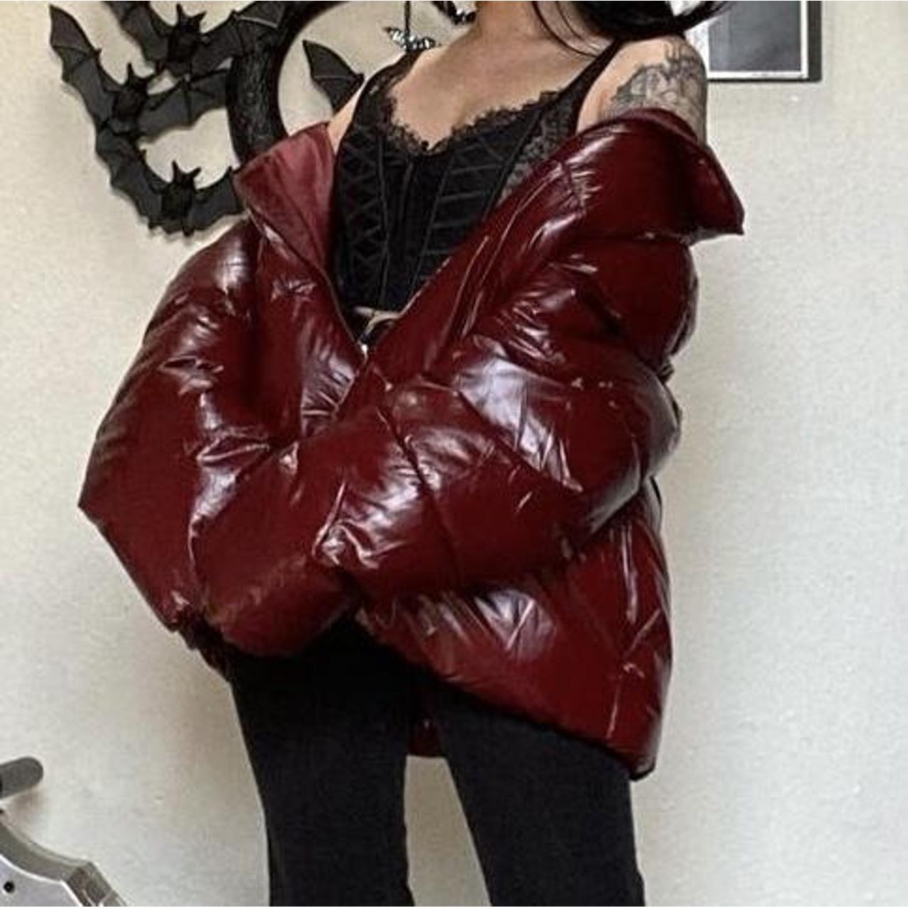 a new day red cherry puffer jacket coat from... - Depop