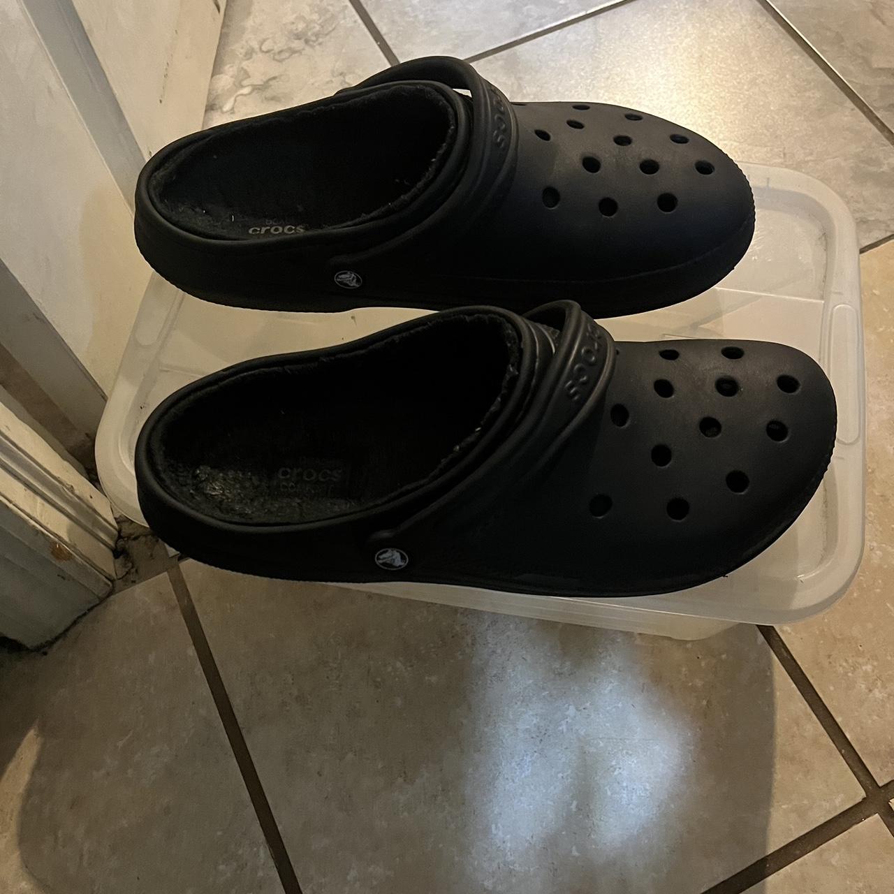 Used Black crocs Size-12 The right foot strap is off... - Depop