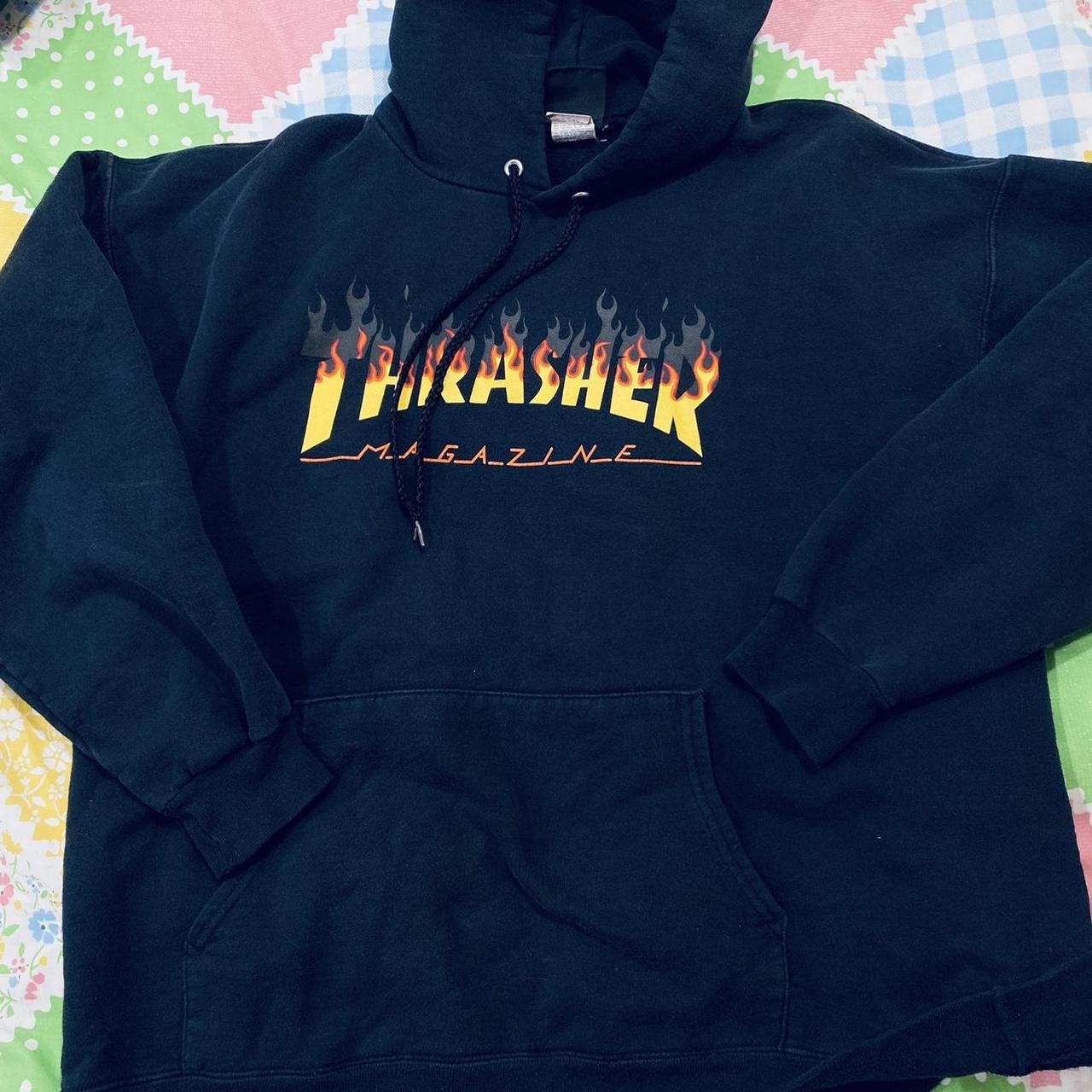 Classic thrasher magazine flame logo hoodie Size large - Depop