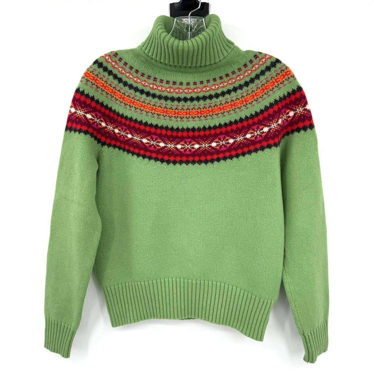 Eddie Bauer Y2K Cotton Angora Blend Fair Isle Green... - Depop