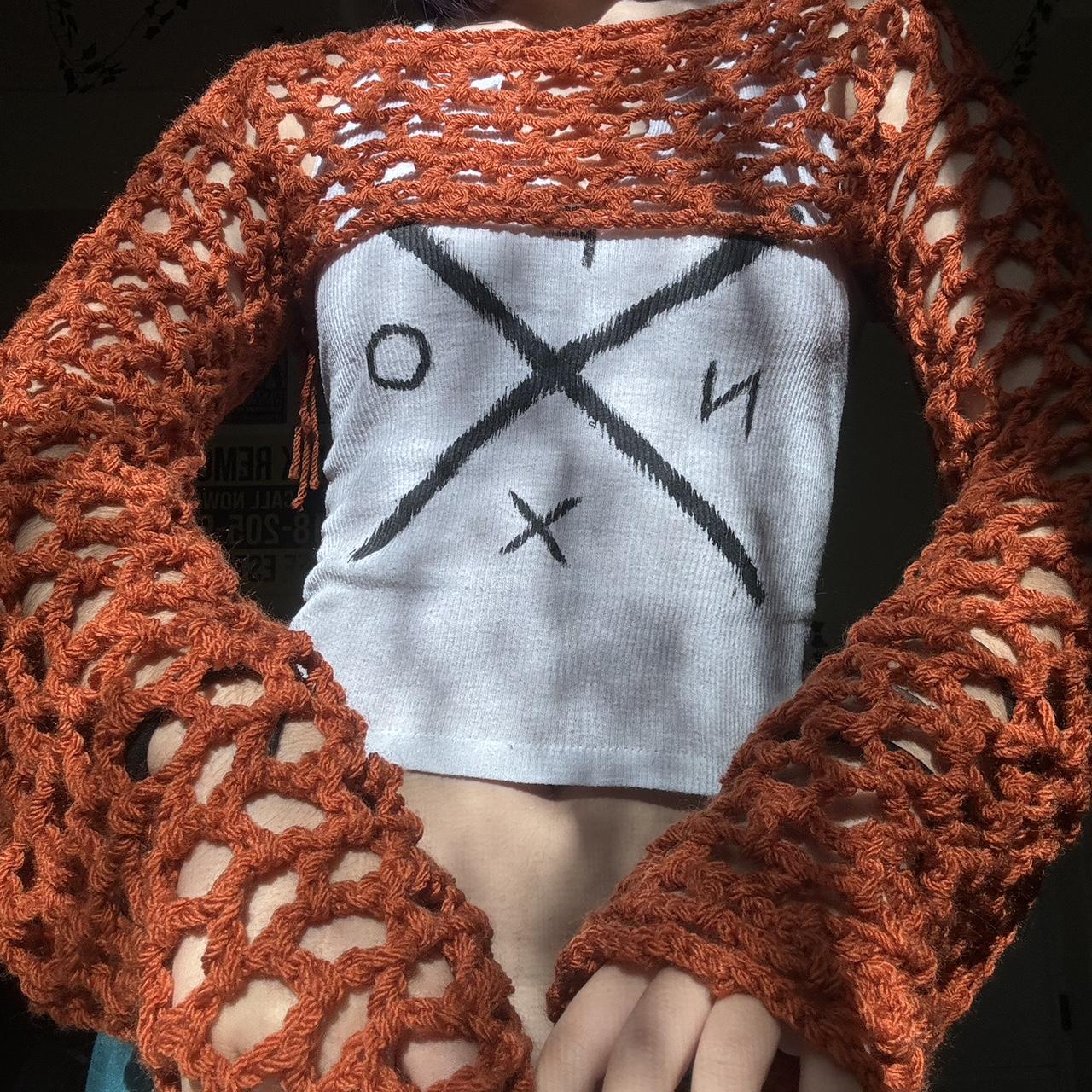 crocheted amber, mesh shrug, never worn!! - Depop