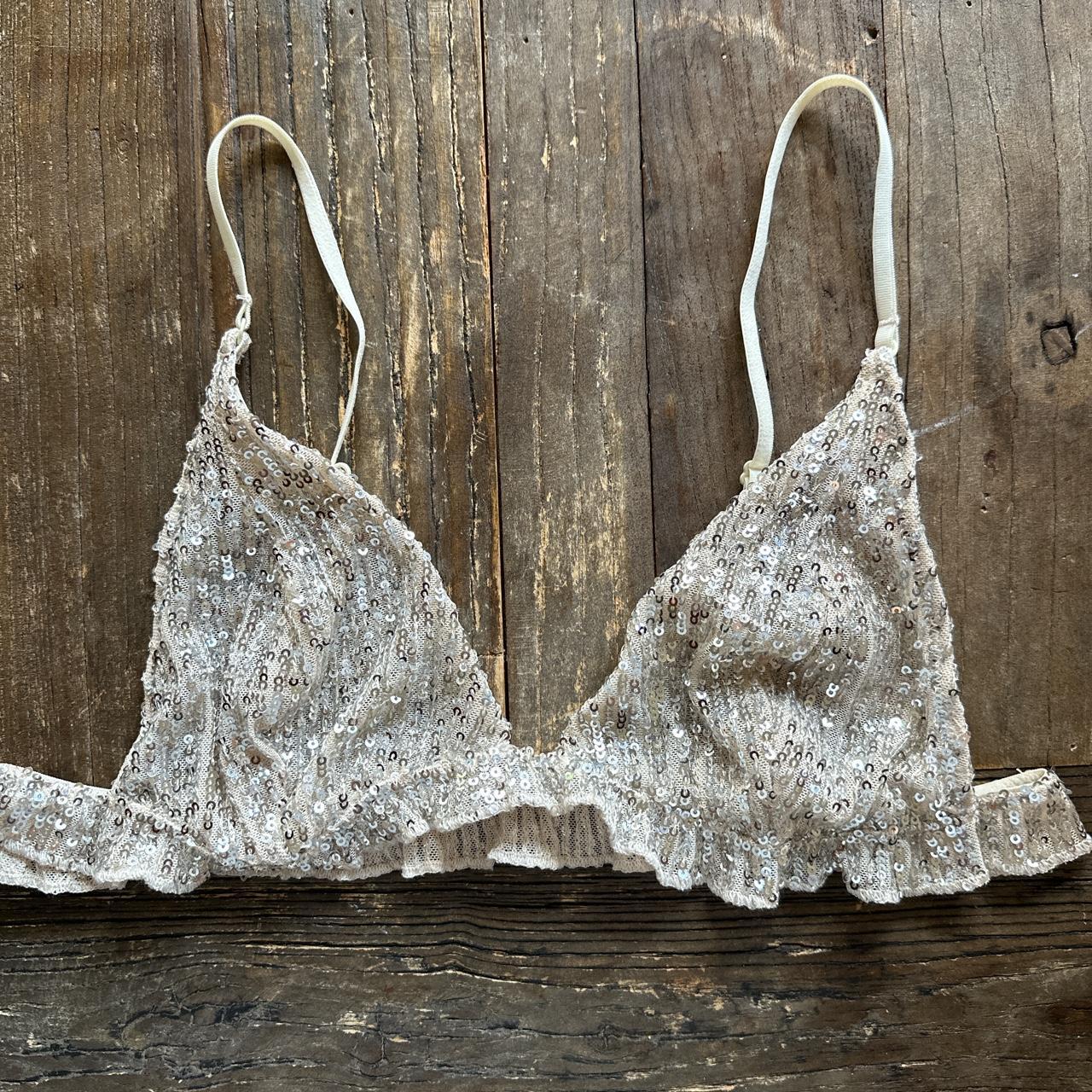 Free People Sequin Bra. adjustable straps, mesh... - Depop
