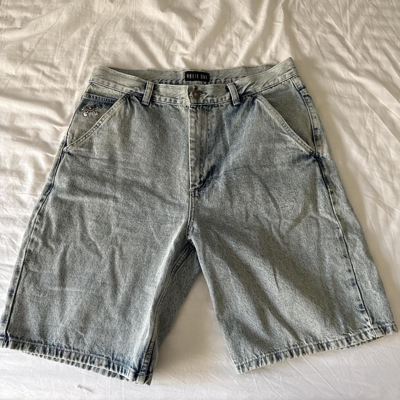 Route One Super Baggy Denim Jorts Light Stone... | Depop