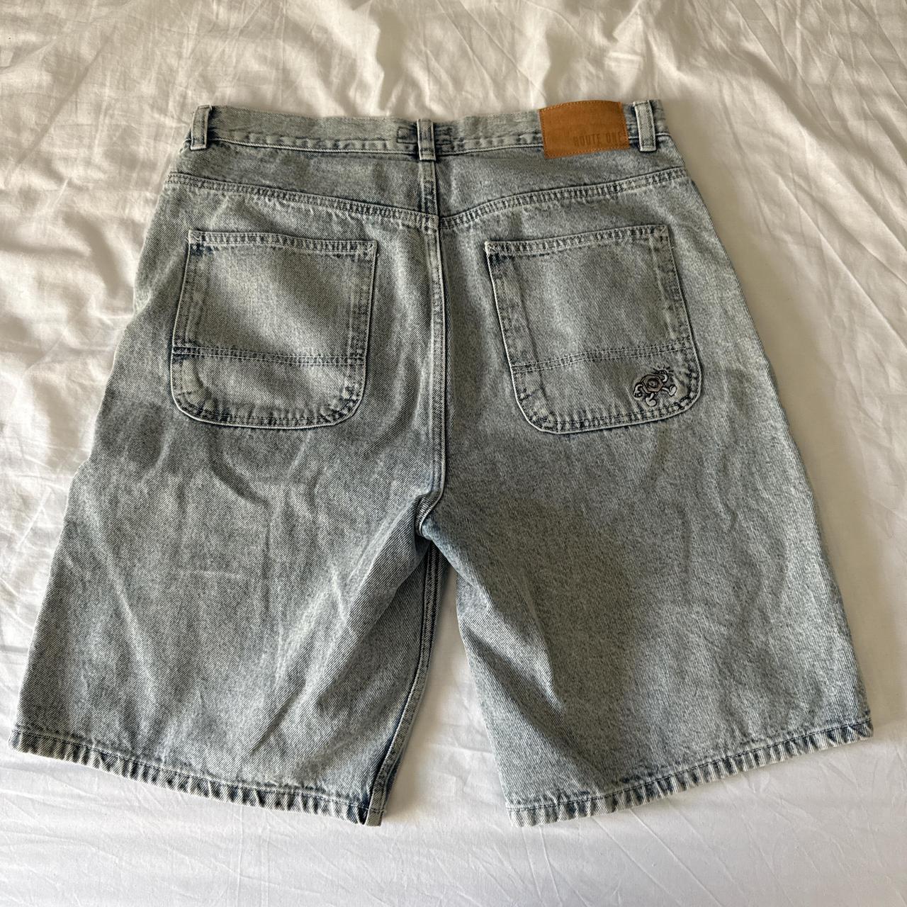 Route One Super Baggy Denim Jorts Light Stone... | Depop