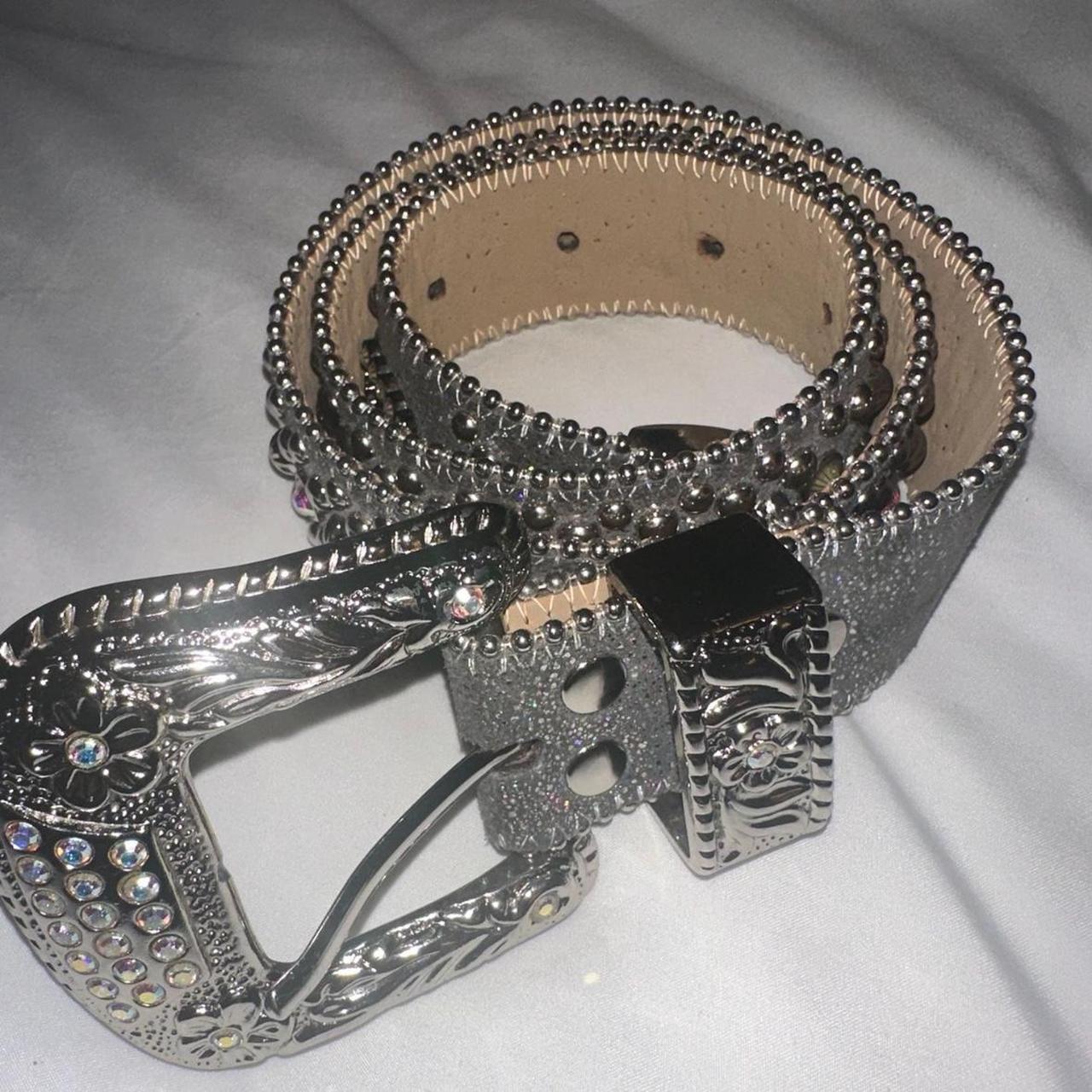 BB Simón Belt Western Skinny Silver Galaxy Comes... - Depop