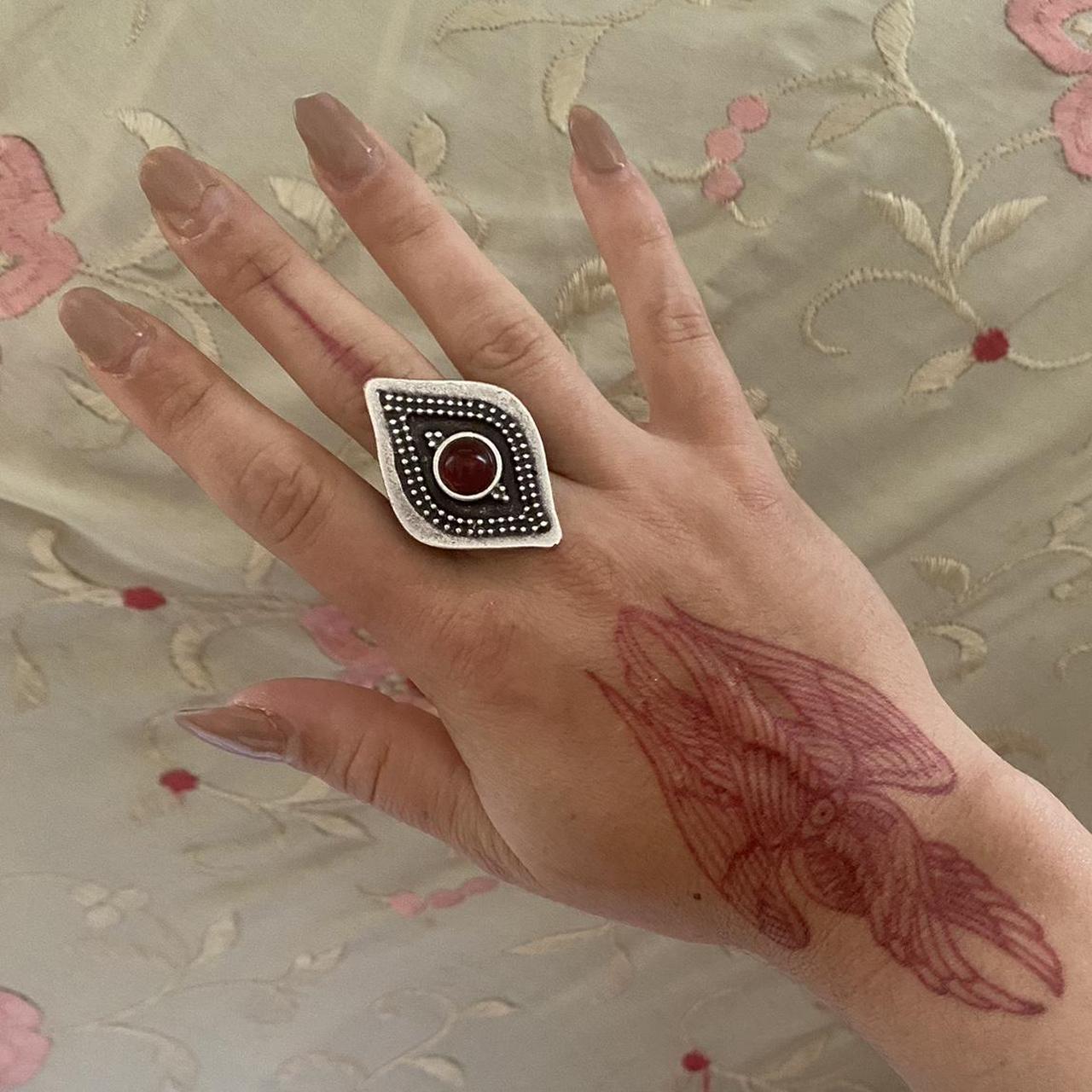 Adjustable statement ring with red cabochon from Turkey - Depop