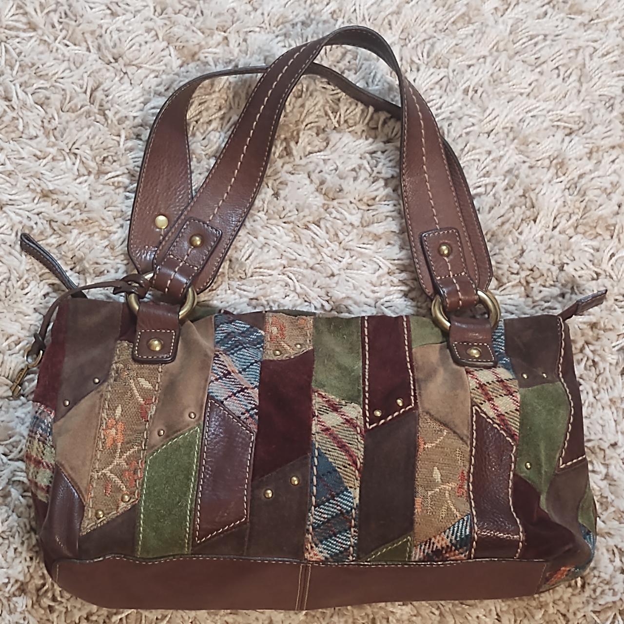 Medium-sized brown leather, suede, patchwork purse.... - Depop