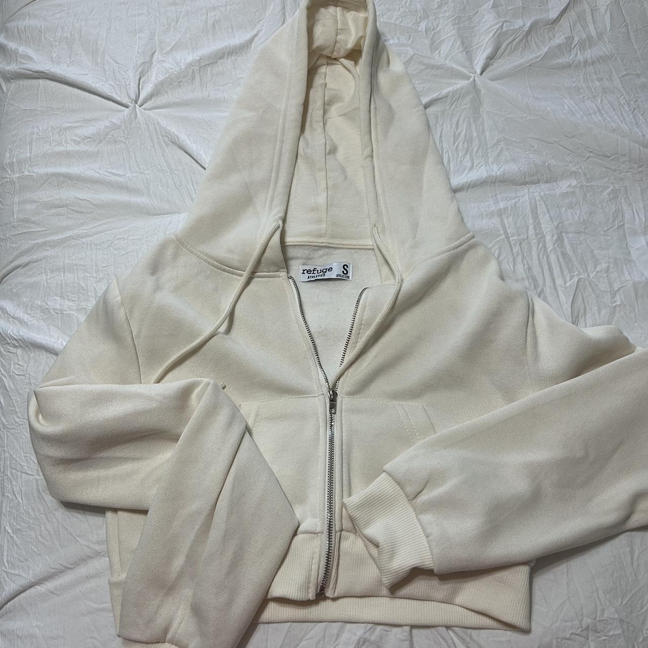 Cream color crop top zipper hoodie Refuge Athletics... - Depop