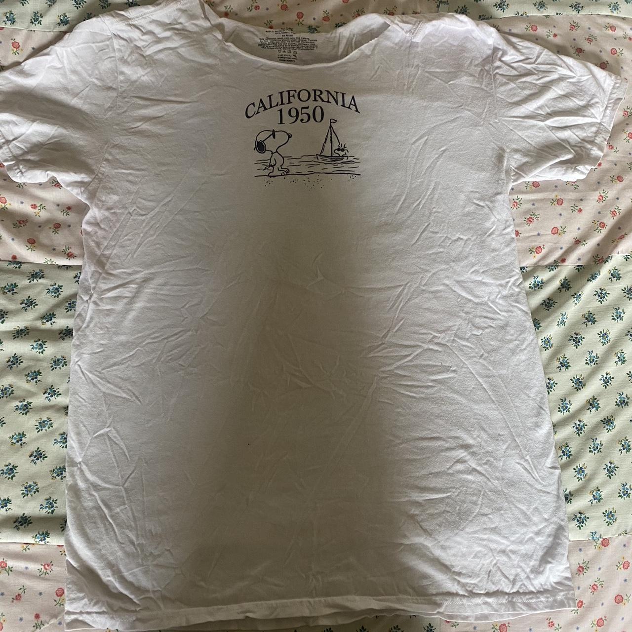 White off the shoulder Snoopy California tee shirt... | Depop