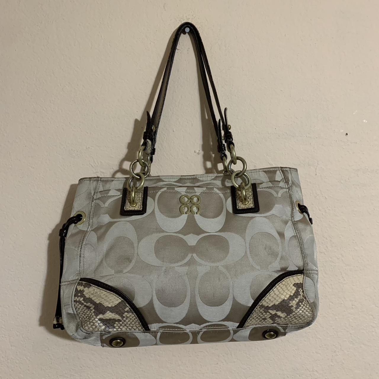 Coach Collette Beige Leather Snake Embossed Trim... | Depop