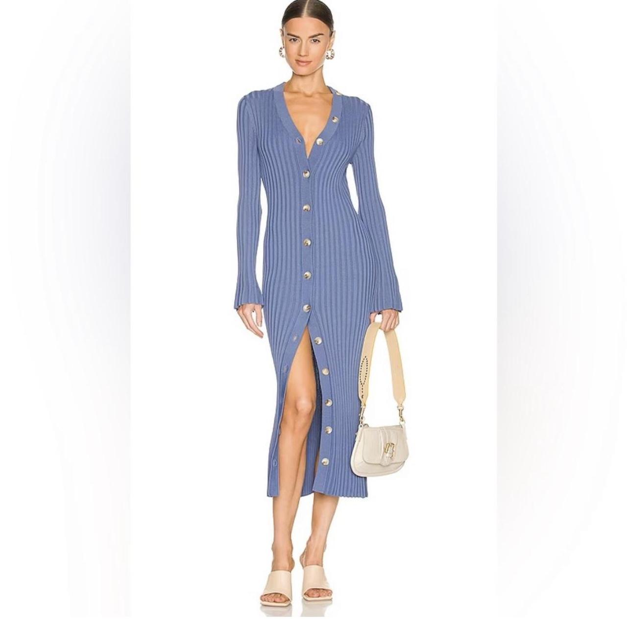 Ena Pelly Macy Knit Midi Dress in Deep Blue... - Depop