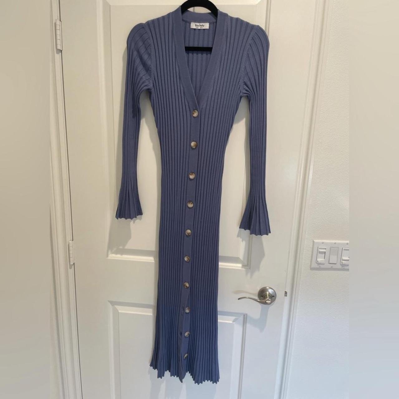 Ena Pelly Macy Knit Midi Dress in Deep Blue... - Depop