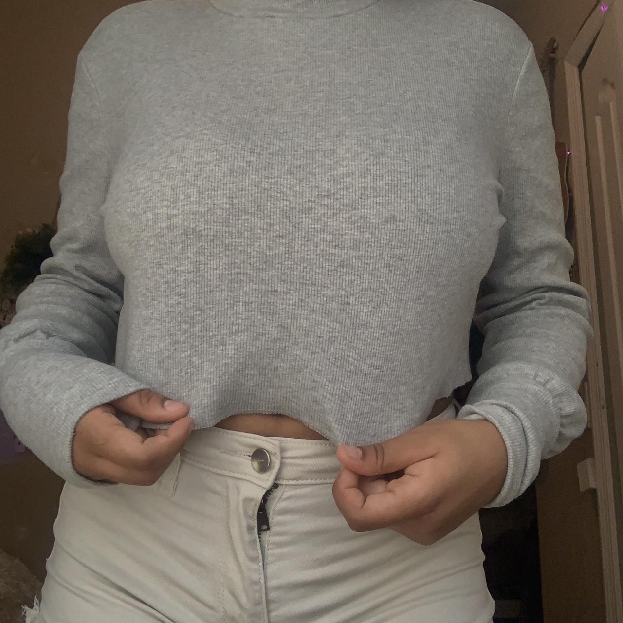 Grey cropped sweater, academia core - Depop