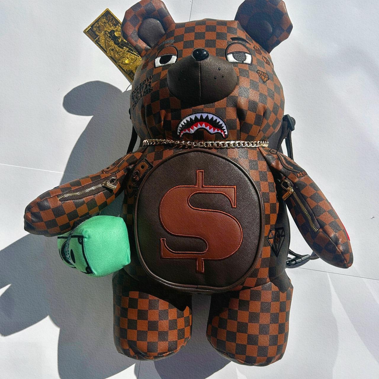 Checkered LV style Sprayground Teddybear Backpack 🎒... - Depop