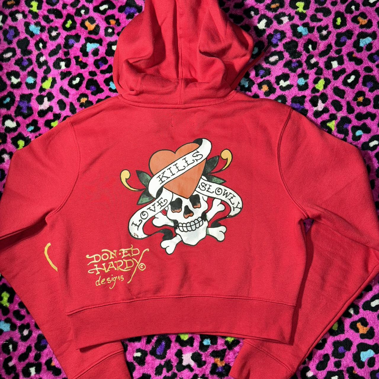 Large Ed Hardy Red Cropped Jacket Only worn a few... - Depop
