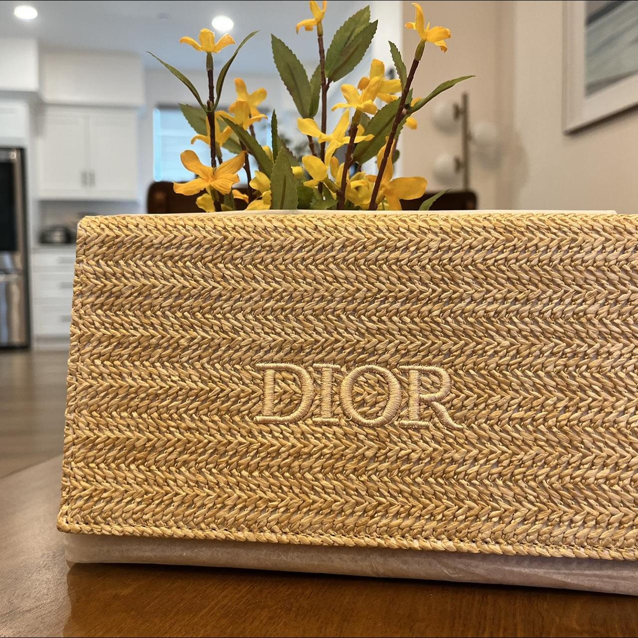 Brand new Dior raffia wallet with box (9” x5.5”) - Depop