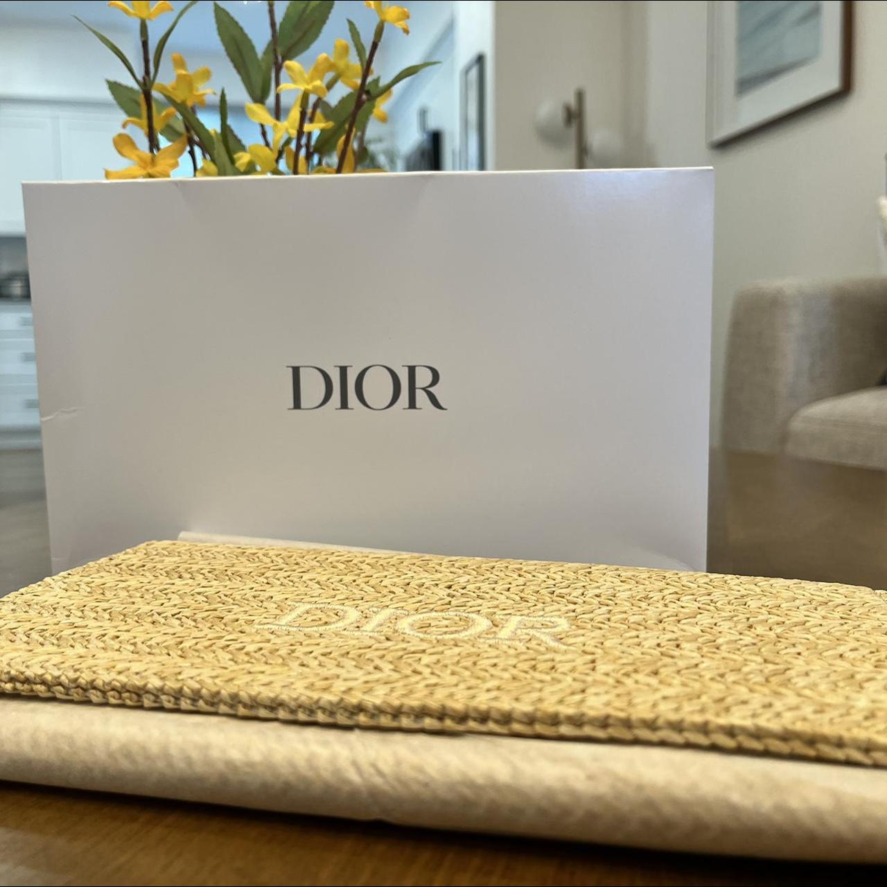 Brand new Dior raffia wallet with box (9” x5.5”) - Depop