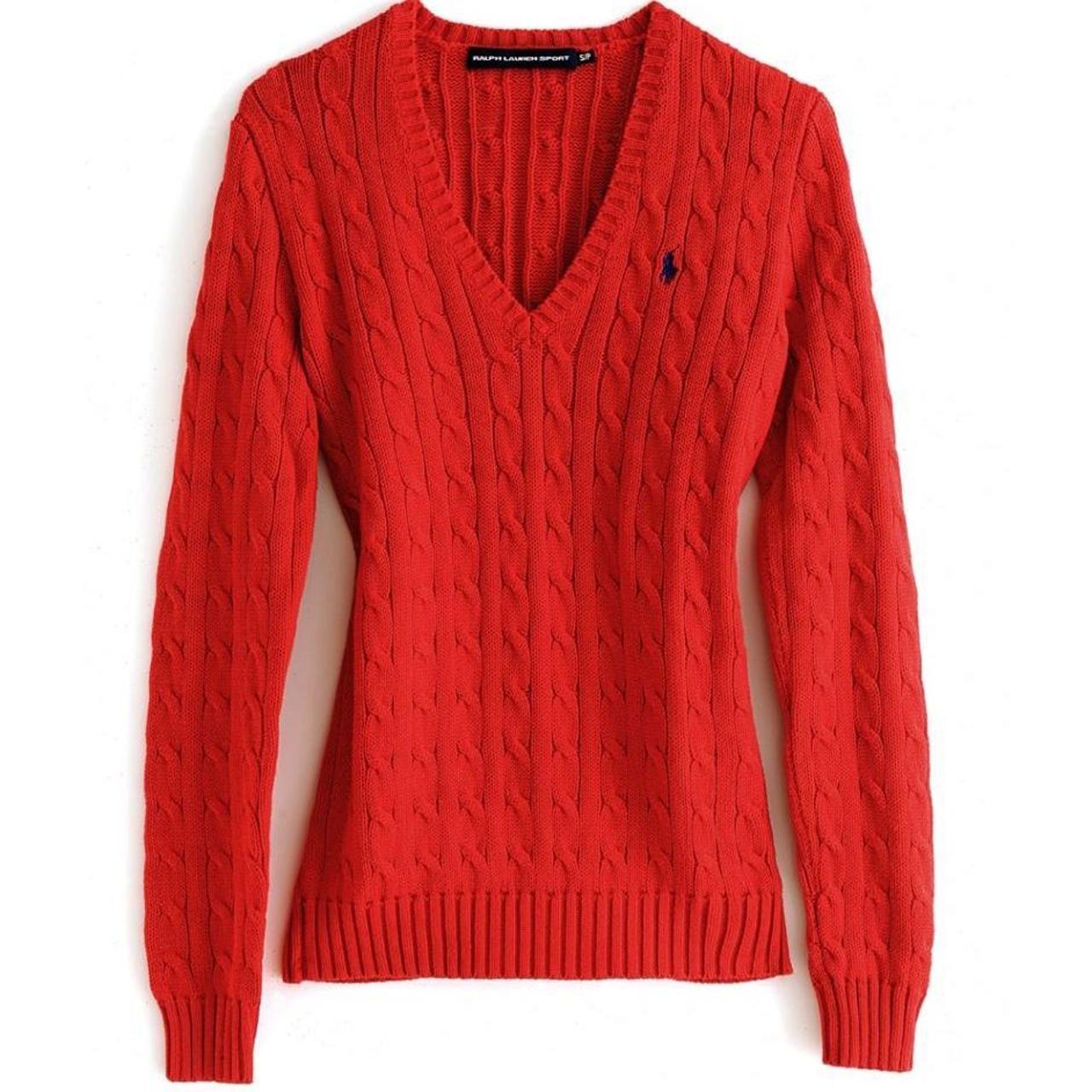 red knitted v-neck ralph lauren jumper -only worn... - Depop