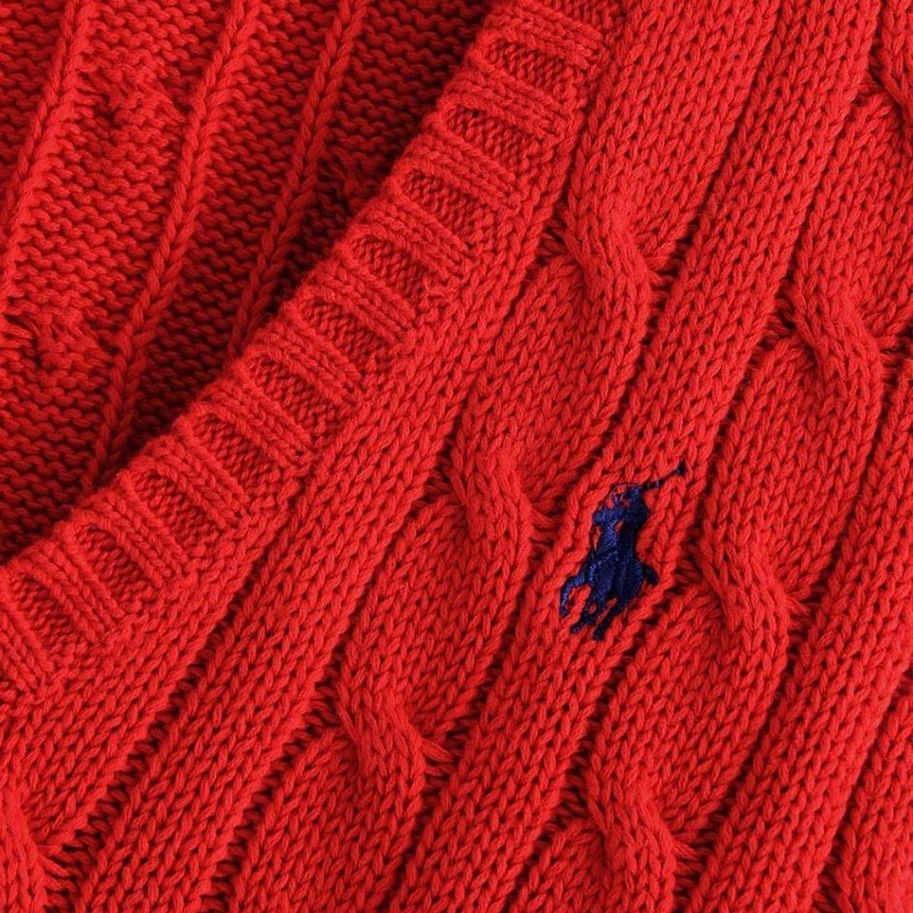 red knitted v-neck ralph lauren jumper -only worn... - Depop